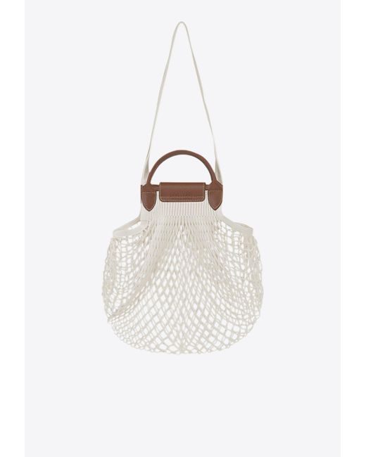 Longchamp Large Le Pliage Filet Mesh Tote Bag in White | Lyst