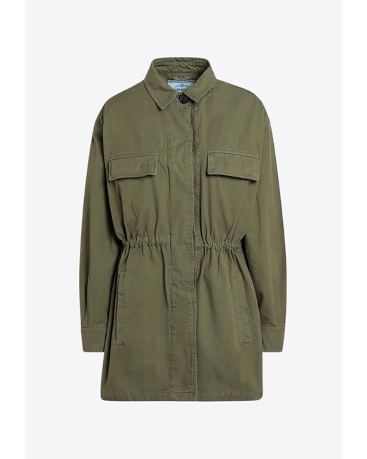 Prada Logo Plaque Mini Shirt Dress in Green | Lyst