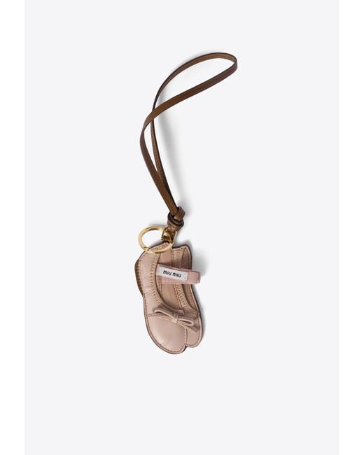 Miu Miu Ballet Trick Leather Keychain in White | Lyst