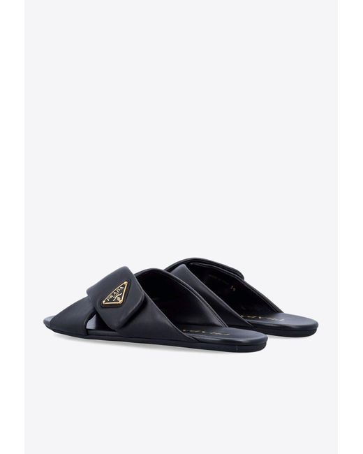 Prada Padded Criss-Cross Leather Slides in White | Lyst