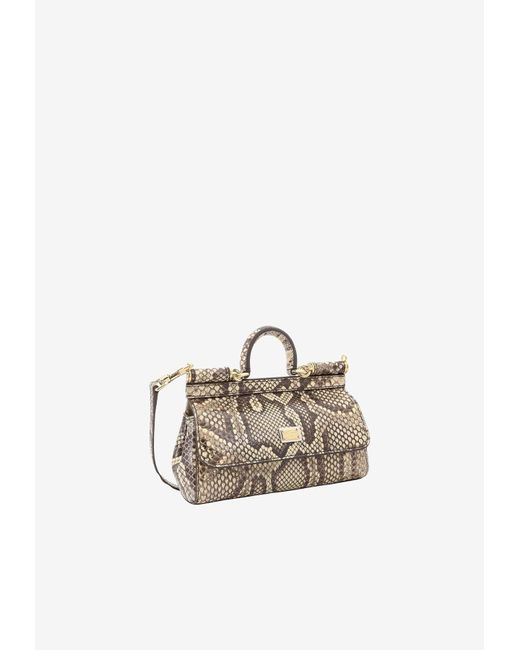 Dolce & Gabbana Small Sicily Python Skin Handbag in White | Lyst