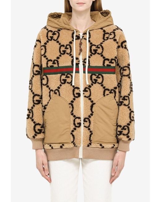 Gucci GG Shearling Zip-up Wool Jacket in Natural | Lyst