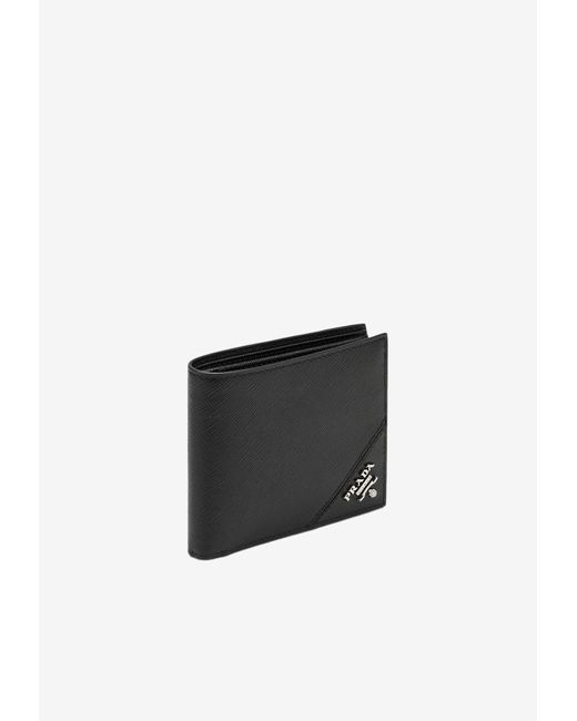 Prada Triangle Logo Leather Bi-Fold Wallet in White for Men | Lyst