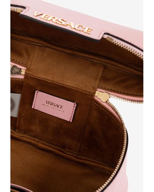 Versace Logo Lettering Leather Vanity Bag in Pink | Lyst