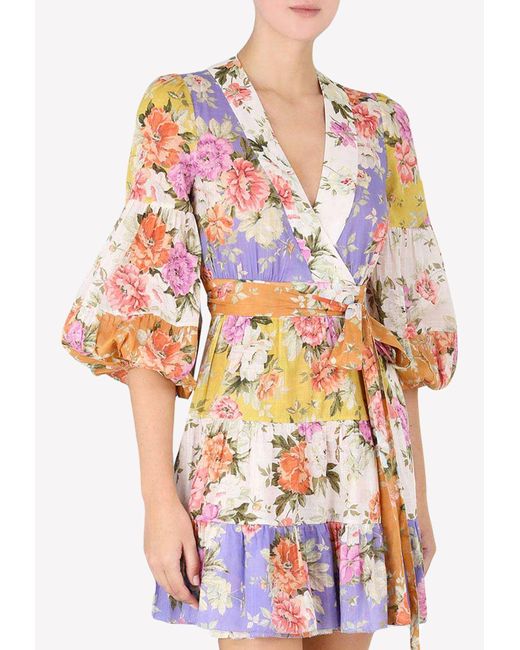 Zimmermann Cotton Pattie Floral Patchwork Wrap Mini Dress Lyst