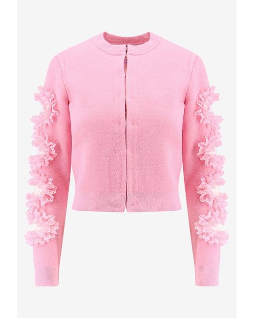 Self-Portrait Lace-Trimmed Cut-Out Cardigan in Pink | Lyst
