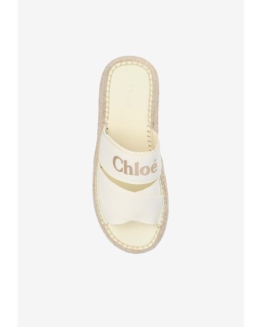 Chloé Mila Logo-Embroidered Flatform Sandals in White | Lyst
