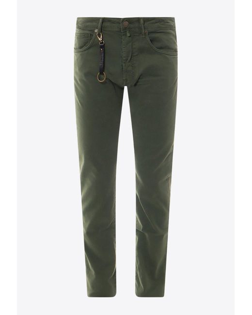 Incotex Suede Logo Patch Straight-Leg Pants in Green for Men | Lyst