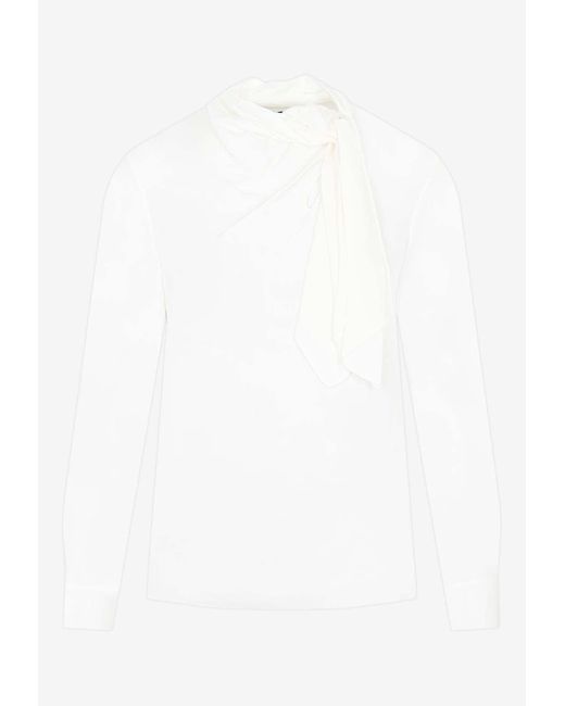 Theory Twist Scarf Blouse In Silk In Ivory White Lyst