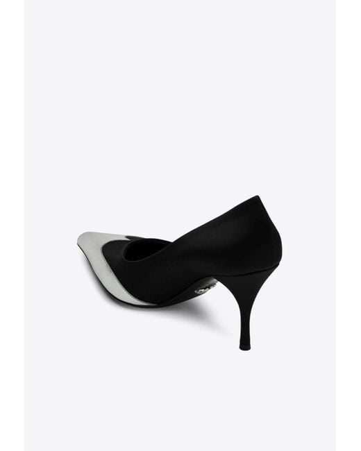 Prada 85 Metallic Cap-Toe Pumps in Black | Lyst