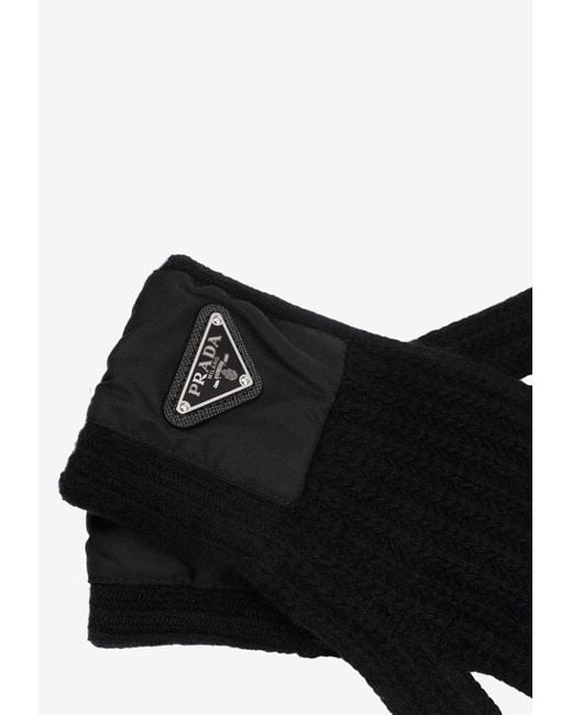 Prada Logo Wool And Cashmere Gloves in Black for Men | Lyst