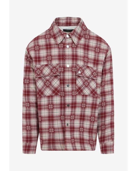 Amiri Flannel Check Padded Overshirt in Red for Men | Lyst