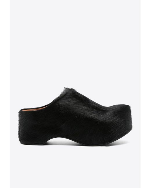 Marni 50 Long-Hair Calfskin Clogs in Black | Lyst