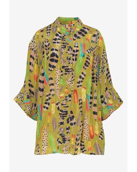 FARM Rio Amazon Feather Long-Sleeved Blouse in Yellow | Lyst