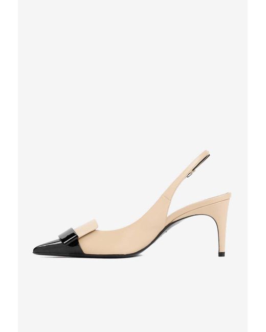 Sergio Rossi 90 Two Toned Patent Leather Slingback Pumps In White Lyst