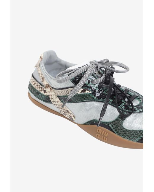 Miu Miu Paneled Low-Top Sneakers in Gray | Lyst