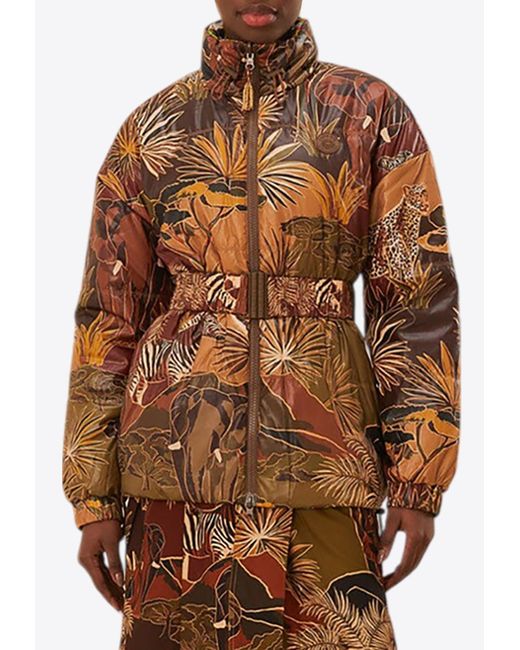 FARM Rio Savana Dream Reversible Puffer Jacket in Brown | Lyst