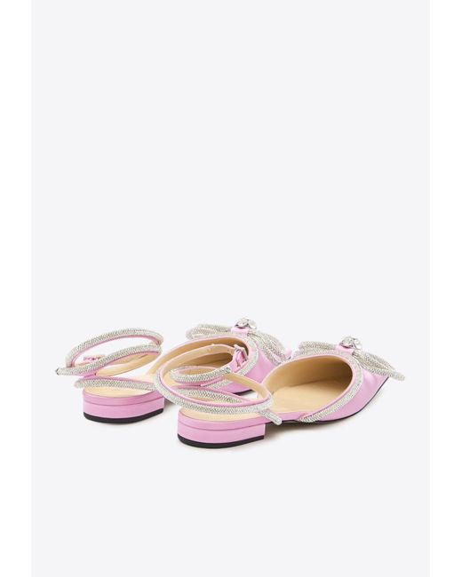 Mach & Mach Double Bow Satin Slingback Flats in Pink | Lyst