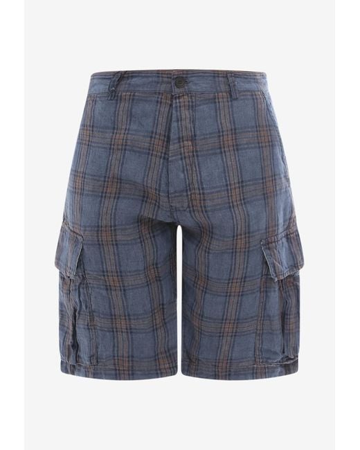 Original Vintage Style Madras Check Cargo Shorts in Blue for Men | Lyst