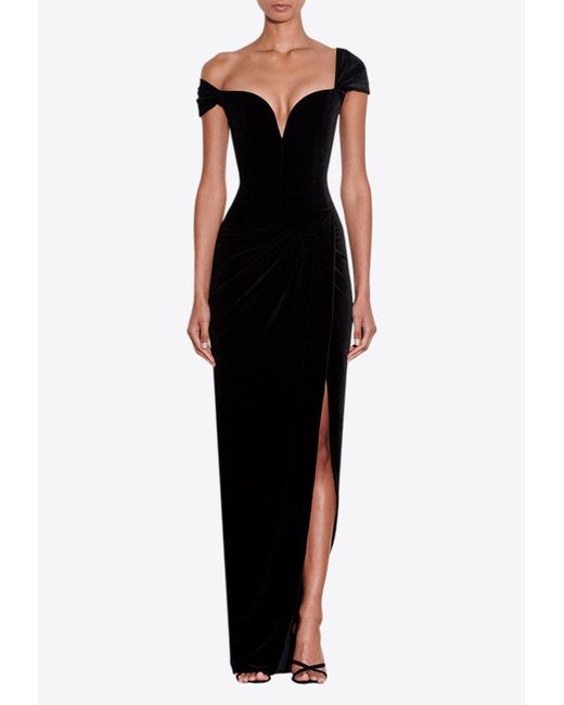 Alex Perry Off-Shoulder Longline Corset Gown in Black | Lyst