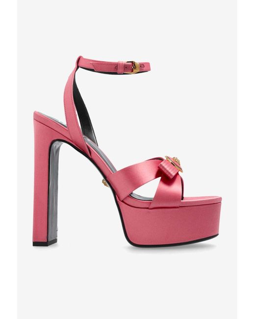Versace 140 Gianni Ribbon Satin Sandals in Pink | Lyst