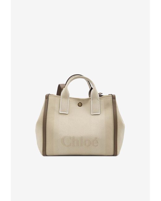 Chloé Logo Jacquard Canvas Carry Tote Bag in Natural | Lyst
