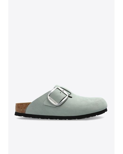 Birkenstock Boston Big Buckle Nubuck Leather Clogs in Blue | Lyst