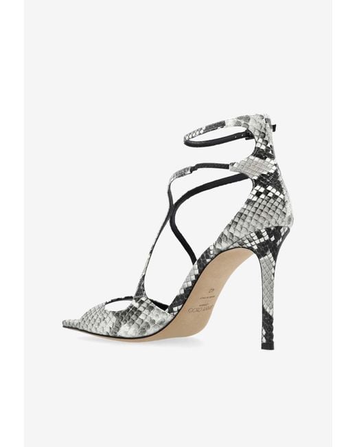 Jimmy Choo Azia 95 Python Print Leather Sandals in White | Lyst