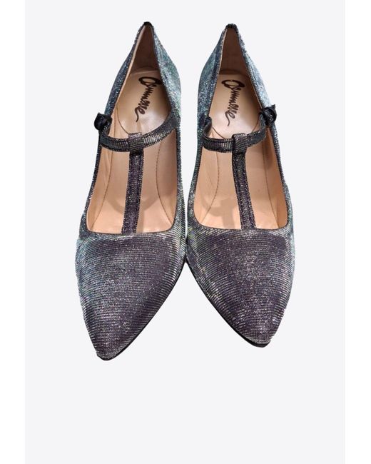 LA ROSE 100 T-Bar Pointed Pumps in Blue | Lyst