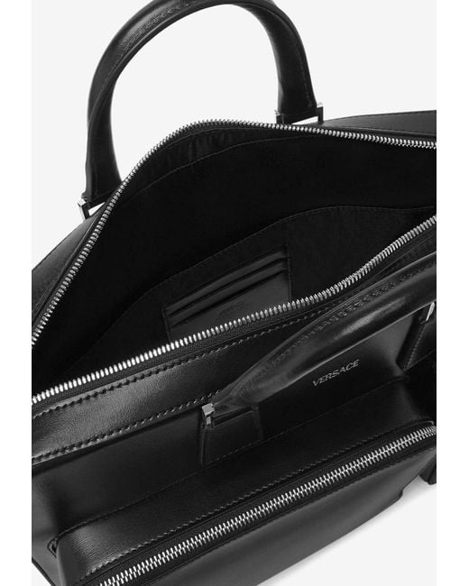 Versace Cargo Calf Leather Briefcase in Black for Men | Lyst