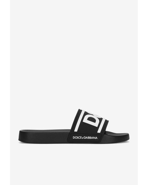 Dolce & Gabbana Dg Logo Rubber Pool Slides in Black | Lyst UK