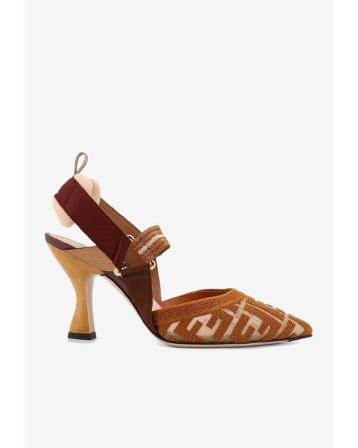 Fendi Colibri 55 Monogram Slingback Pumps in Brown | Lyst