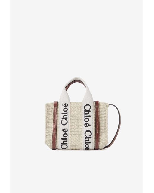 Chloé Mini Woody Crochet Tote Bag in Natural | Lyst