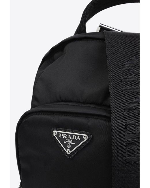 Prada Logo Re-Nylon And Saffiano Leather Backpack in Black for Men | Lyst
