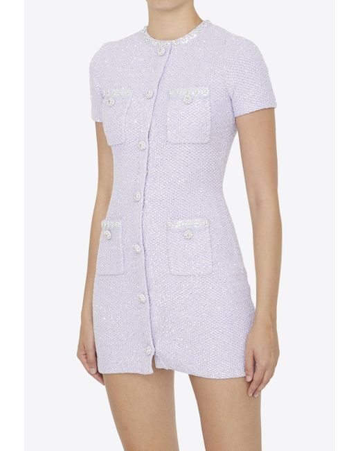 Self-Portrait Sequin Embellished Knitted Mini Dress in White | Lyst Self-Portrait Sequin Embellished Knitted Mini Dress in White | Lyst