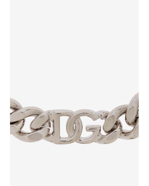 Dolce & Gabbana Dg Logo Cuban-Chain Bracelet in White for Men | Lyst