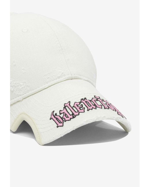 Balenciaga Script Distressed Logo Baseball Cap in White | Lyst
