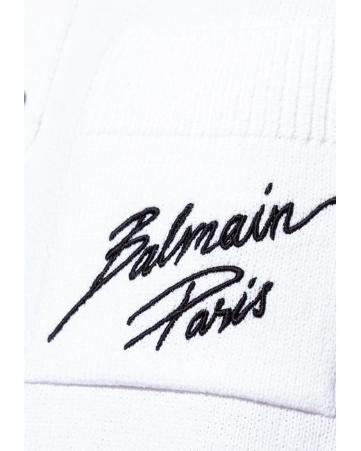 Balmain Logo Signature Embroidered Polo T-Shirt in White for Men | Lyst