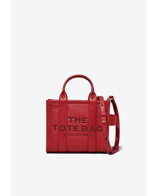 Marc Jacobs The Logo Grained Leather Tote Bag in Red | Lyst