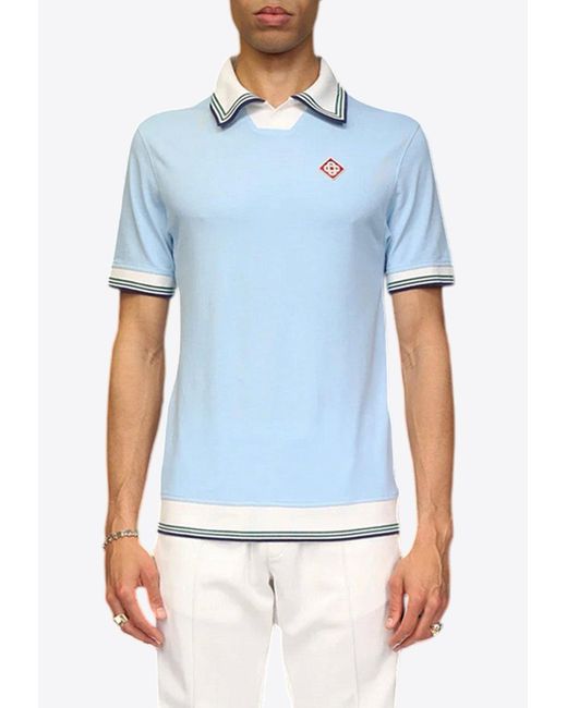 CASABLANCA Diamond Logo Patch Polo T-Shirt in Blue for Men | Lyst