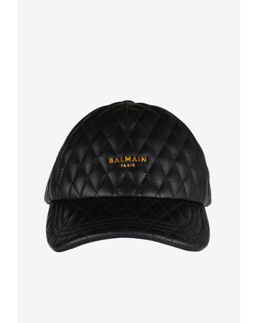 Balmain Quilted Leather Baseball Cap in Black | Lyst