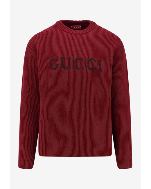 Gucci Logo Embossed Crewneck Sweater in Red for Men | Lyst