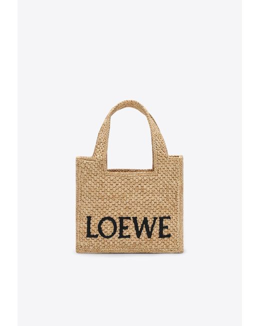 Loewe Mini Logo Raffia Tote Bag in White | Lyst