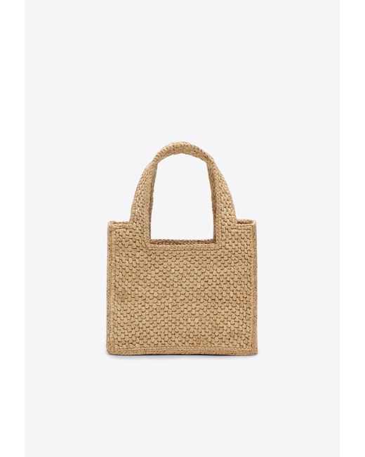 Loewe Mini Logo Raffia Tote Bag in White | Lyst