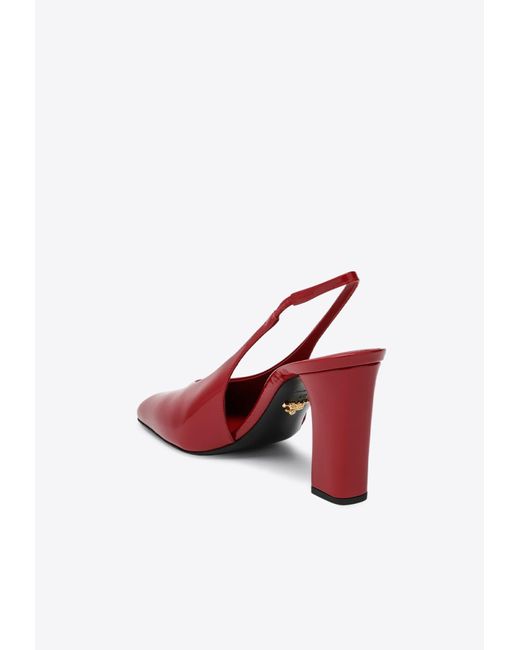 Prada 85 Patent Leather Slingback Pumps in Red | Lyst