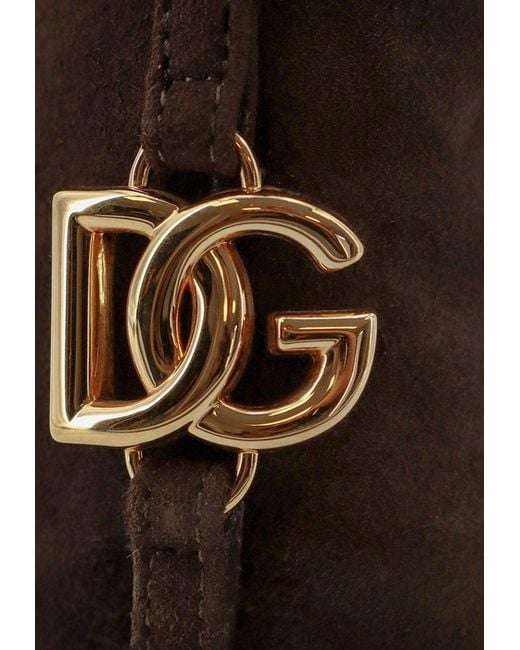 Dolce & Gabbana Dg Logo Knee-High Suede Boots in Brown | Lyst