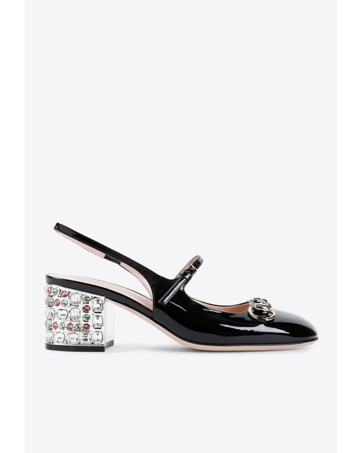 Gucci Horsebit 55 Crystal-Embellished Pumps in White | Lyst