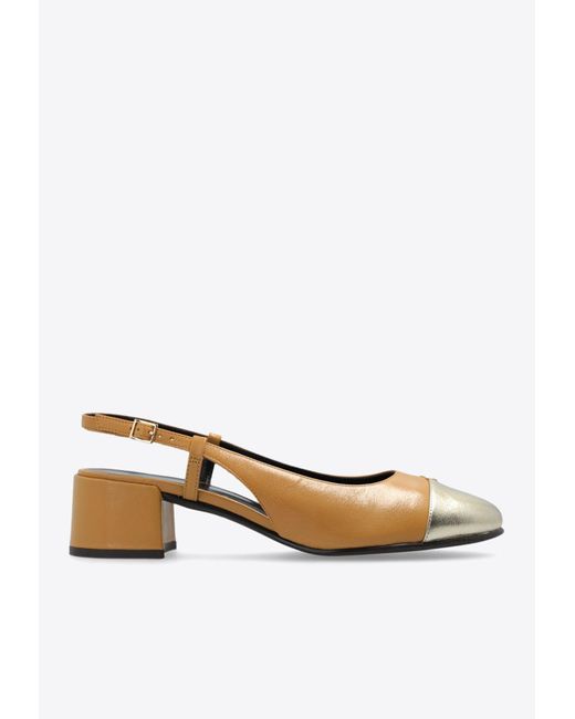 Tory Burch 45 Cap-Toe Slingback Pumps in White | Lyst