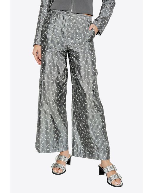 Ganni Floral Jacquard Wide-Leg Cargo Pants in Gray | Lyst