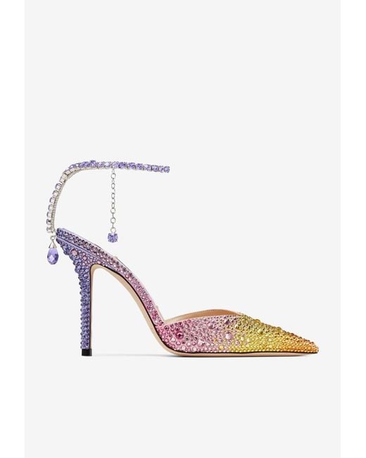 Jimmy Choo Saeda 100 Crystal-Embellished Satin Pumps in Pink | Lyst